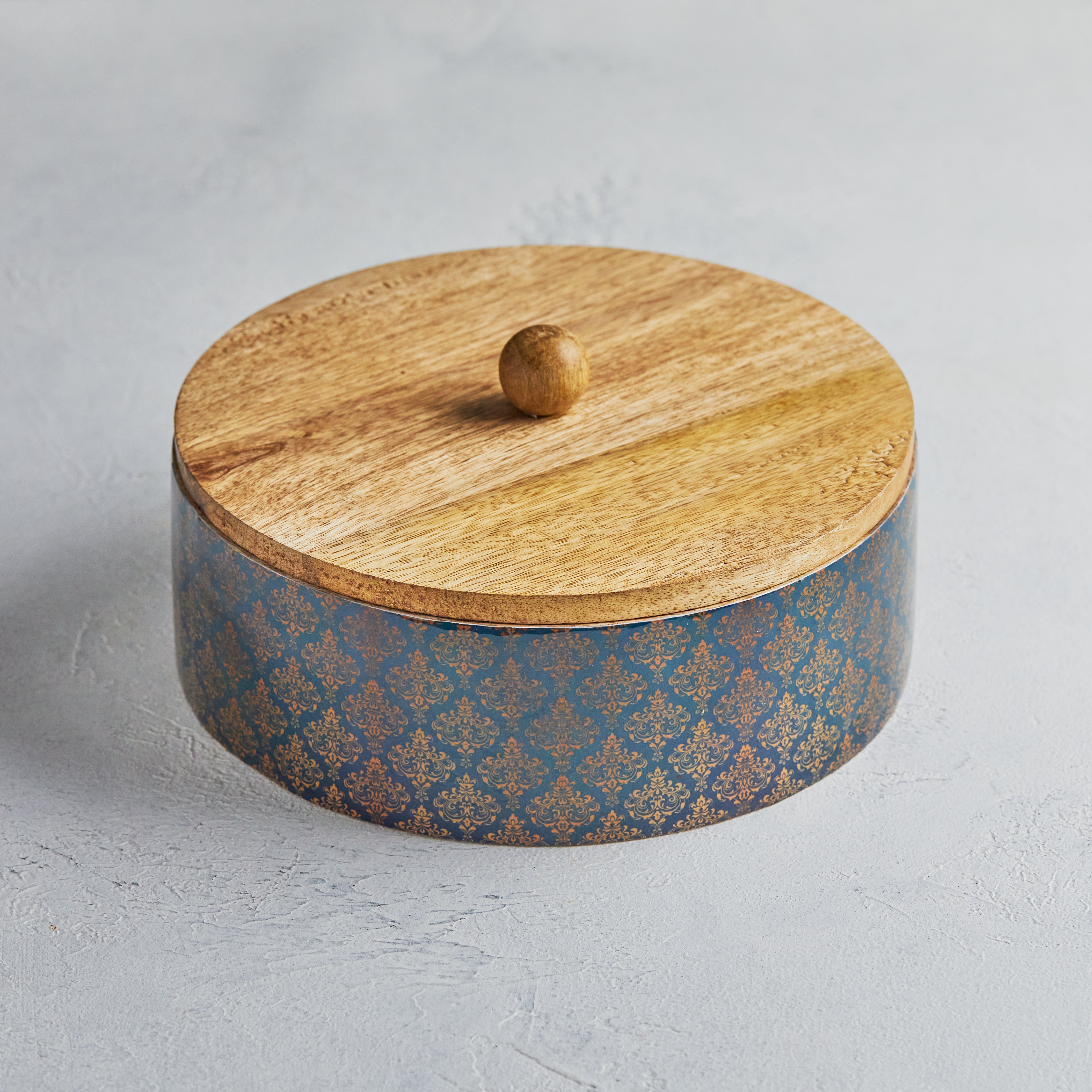 Handmade Wooden Roti Box – Blue Base | Traditional Storage, Elevated S ...
